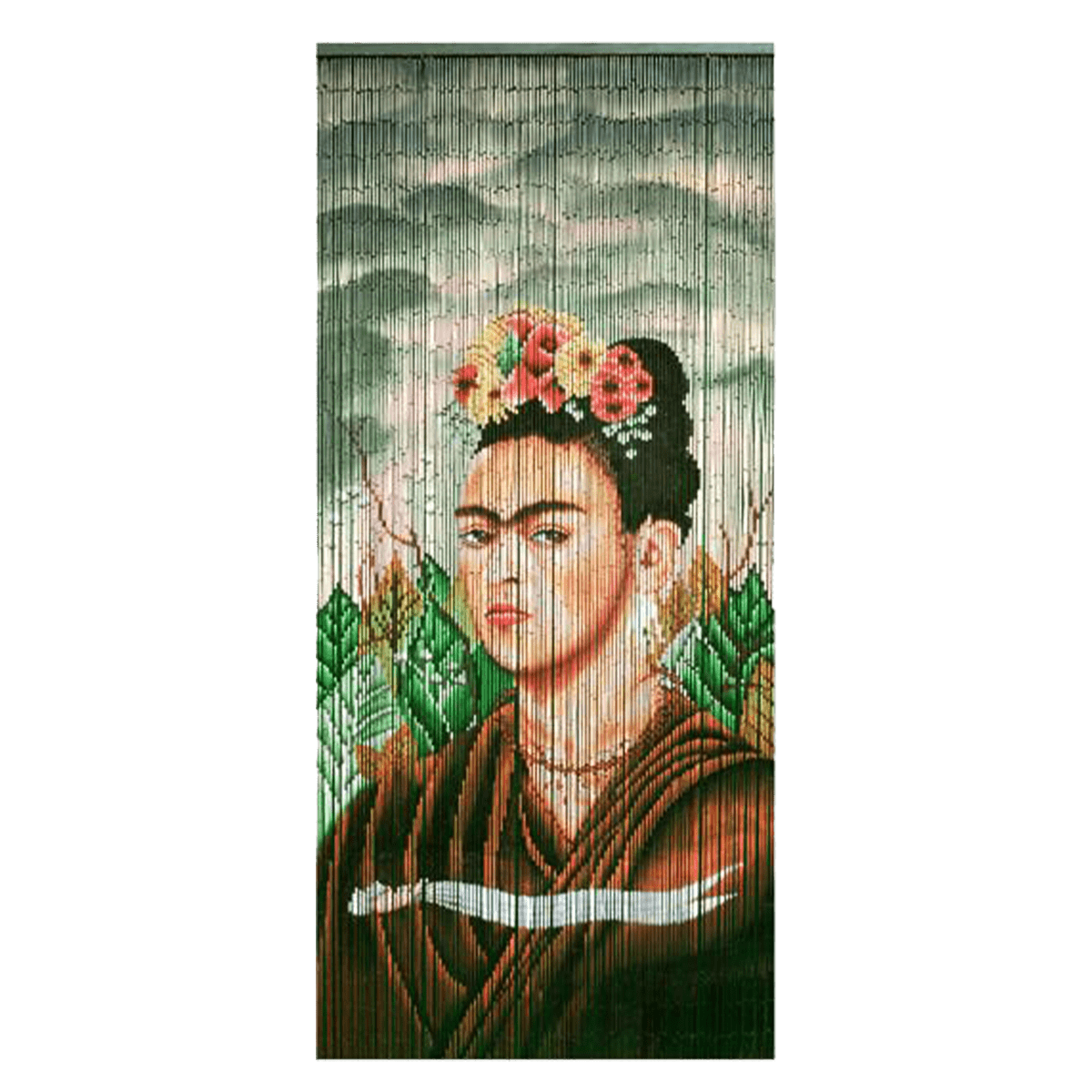 Kitsch Kitchen Door Curtain Bamboo Frida Kahlo With 2 Monkeys 90 X 200